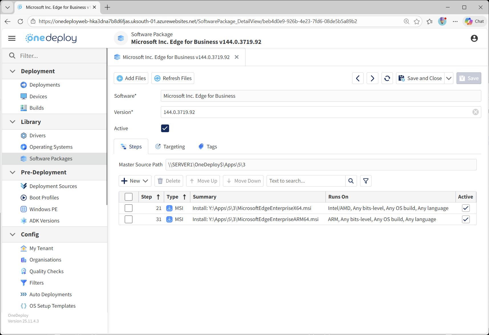 Library - Software Packages - Steps - MSI - OneDeploy